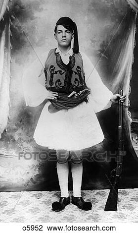 Turn Of Century 1900S Man In Greek National Costume Of Greece Soldier ...