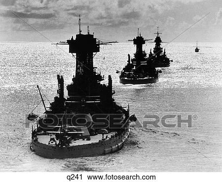 1940 1940S Convoy Of 4 Ships In Ocean Seen From Stern Navy Naval ...