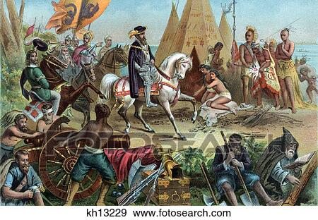 1500S Spanish Explorer Hernando De Soto Discovering The Mississippi ...
