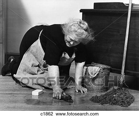 Stock Photo of 1930S Senior Woman Character Charwoman Cleaning ...