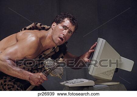 Caveman at computer, portrait. Stock Photo | pr26939 | Fotosearch