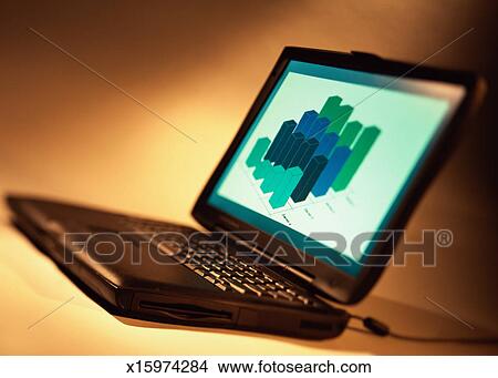 Side profile of a laptop computer with a display on the screen Picture ...