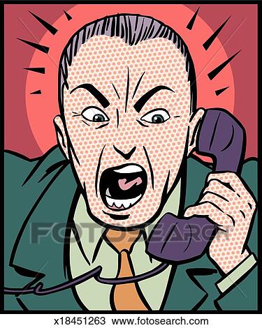 Drawing of Angry Man on Telephone x18451263 - Search Clipart ...