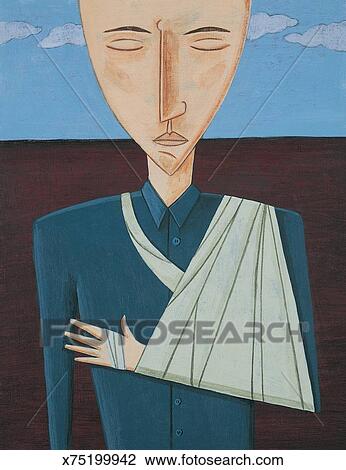 Portrait of a Man With His Arm in a Sling Drawing | x75199942 | Fotosearch