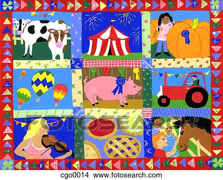 Drawings of A montage of county fair events and animals cgo0014 ...
