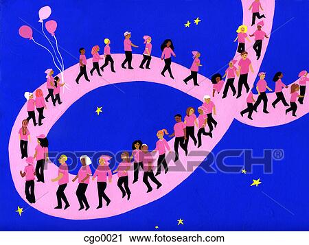 Clipart of A breast cancer walk along a pink ribbon cgo0021 - Search ...
