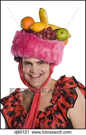 Stock Photography of Man in dress with fruit hat djlt0121 - Search ...