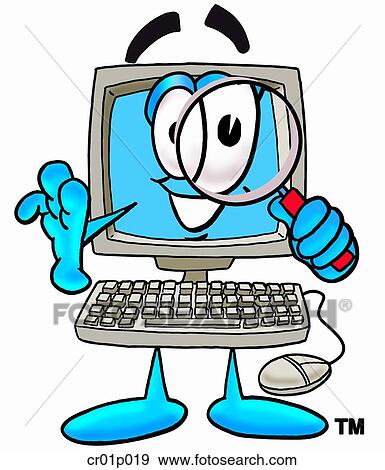 Clip Art of Computer with magnifying glass cr01p019 - Search Clipart ...