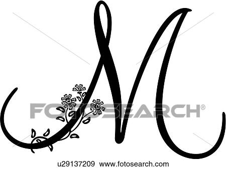 Clip Art of , monogram, alphabet, capital, lettered, m, script ...
