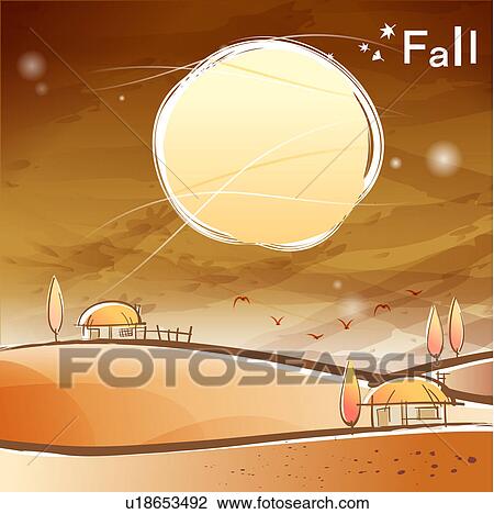 Clip Art of Fall night scene u18653492 - Search Clipart, Illustration ...