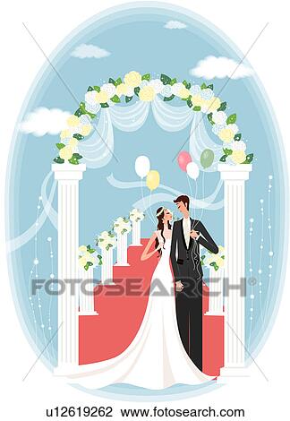 Long Cartoons Bride Walking Down Isle