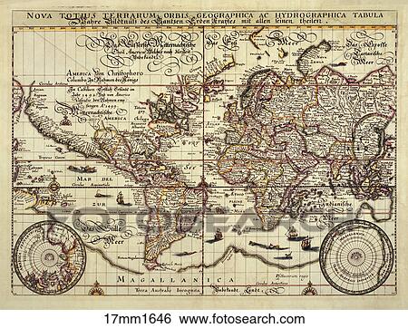 Stock Illustration of world, maps, antique maps, 1680, 1520, antique ...